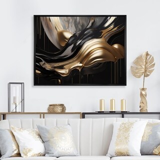 Designart "Gold And Black Captivating Marble Ii" Abstract Marble Framed Wall Art Prints - Bed ...